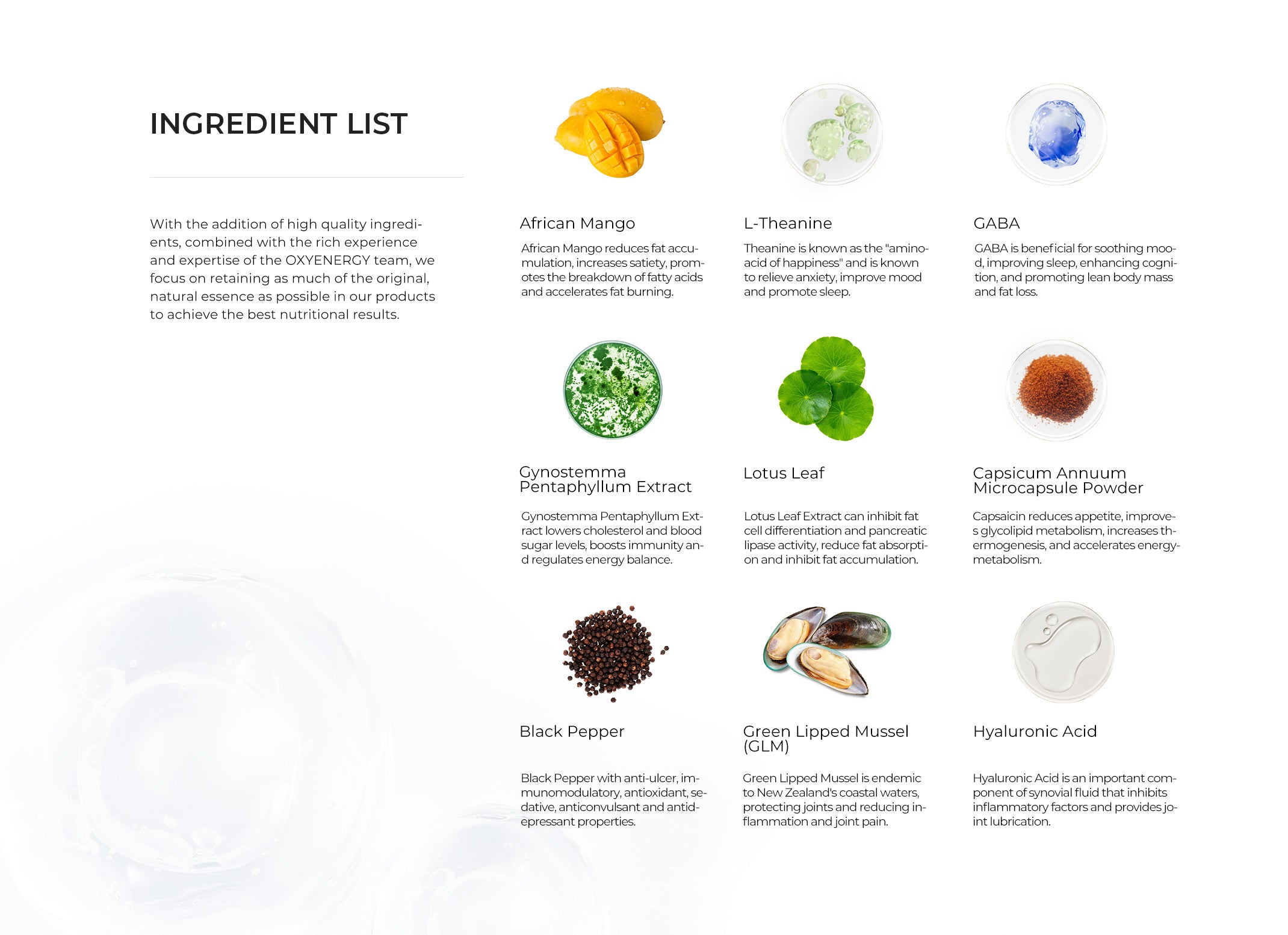 INGREDIENTS – oxyenergy