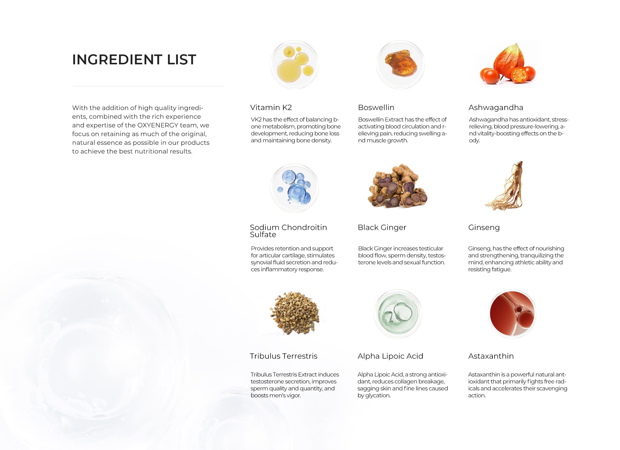 INGREDIENTS – oxyenergy